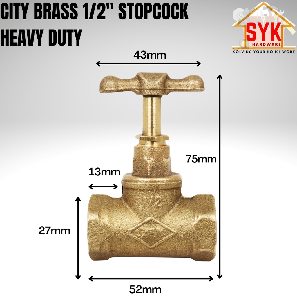 SYK CITY Brass Stopcock 1/2 Inch Heavy Duty Stop Valve Pipe Fitting ...