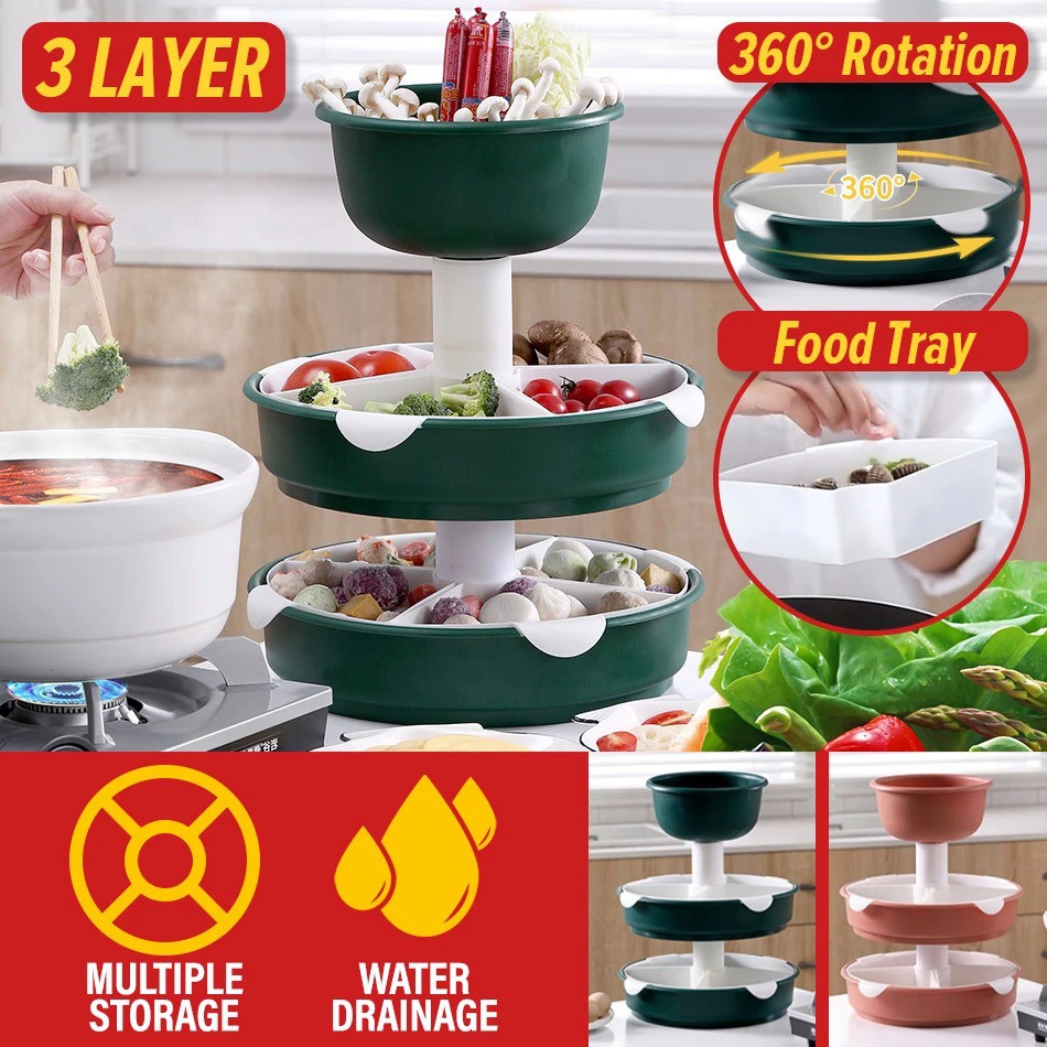 Pasarborong [ 3 LAYER ] Multilayer Kitchen Rotating Hotpot Steamboat ...