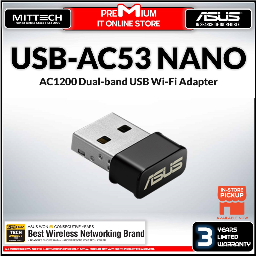 Asus USB-AC53 Nano AC1200 Dual-band USB Wi-Fi Adapter | AC1200 enhanced ...