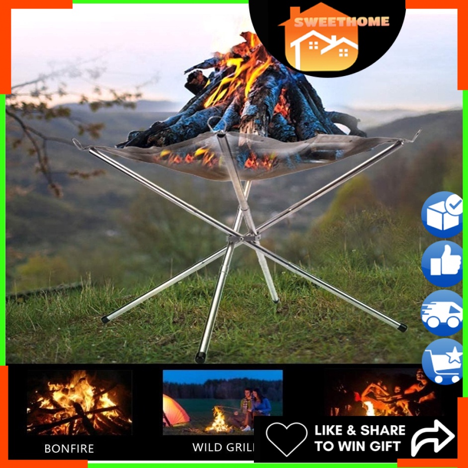 Portable Fire Pit Camp Fire pit Stainless Steel Mesh Foldable Bonfire ...