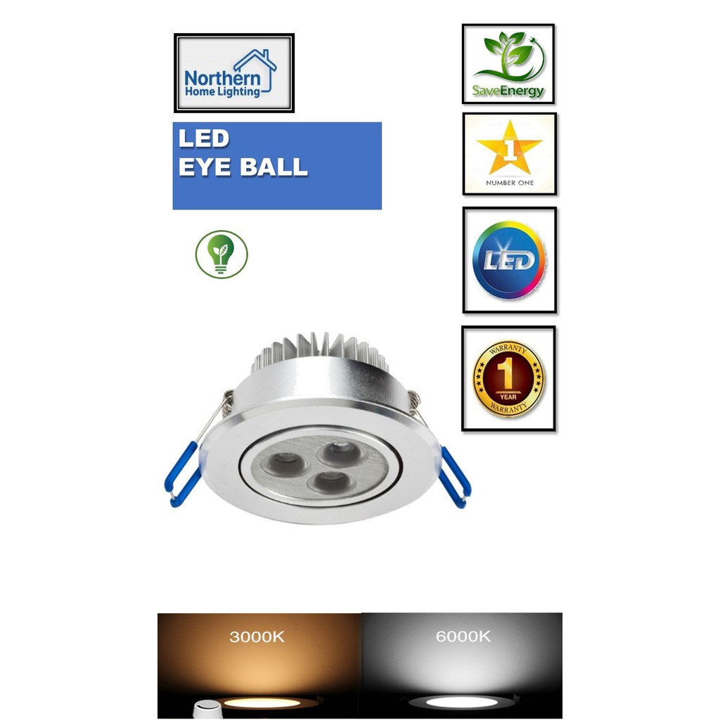 LED EYEBALL 3W LED EYE BALL CEILING LIGHT DOWNLIGHT (Silver Frame ...