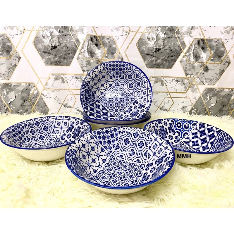 6pcs Set Pinggan Mangkuk Kaca Giacomo Vintage Blue Collection Tahan ...