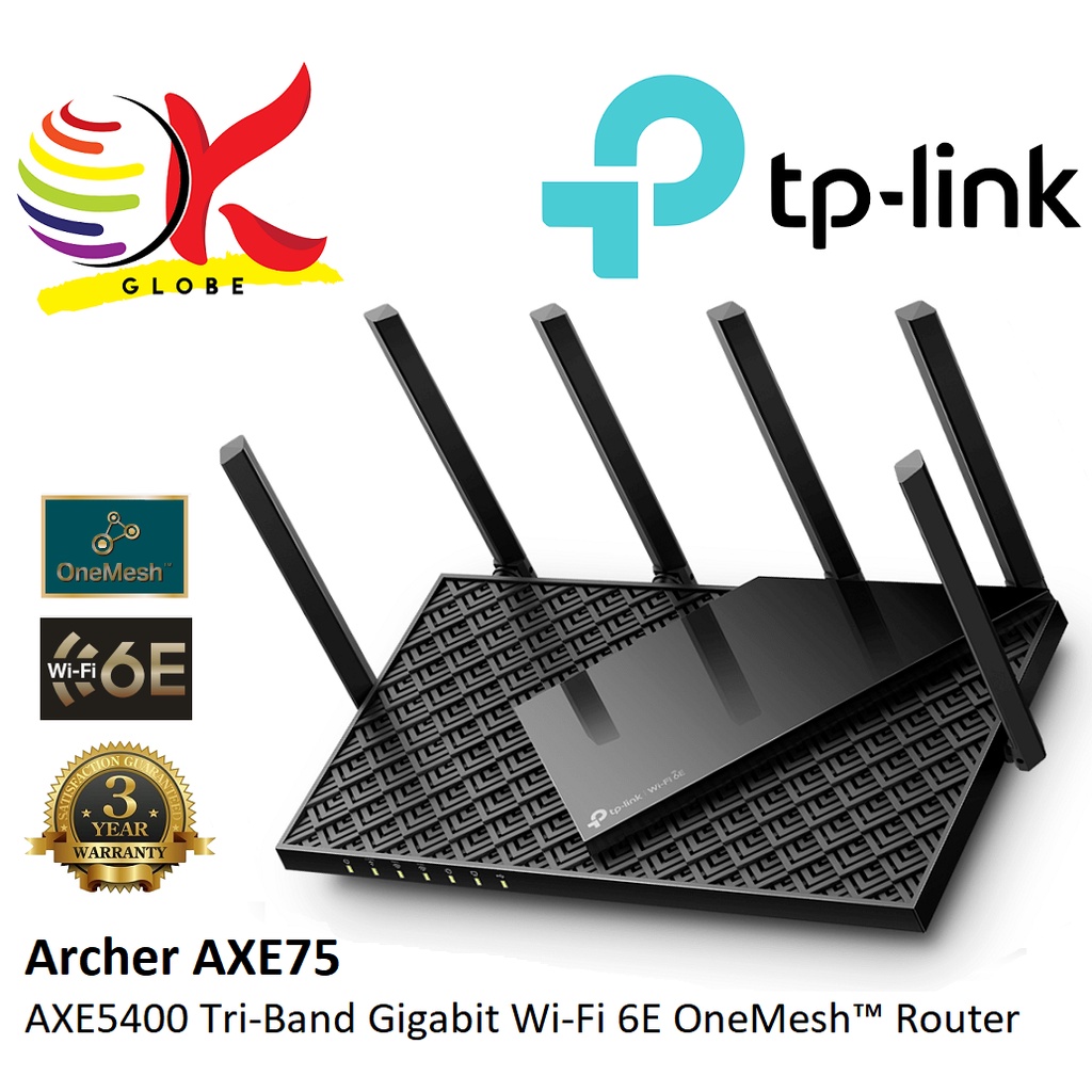 TP-LINK ARCHER AXE75 AXE5400 TRI-BAND GIGABIT WI-FI 6E ROUTER WITH HOMESHIELD, ONE MESH AND ...