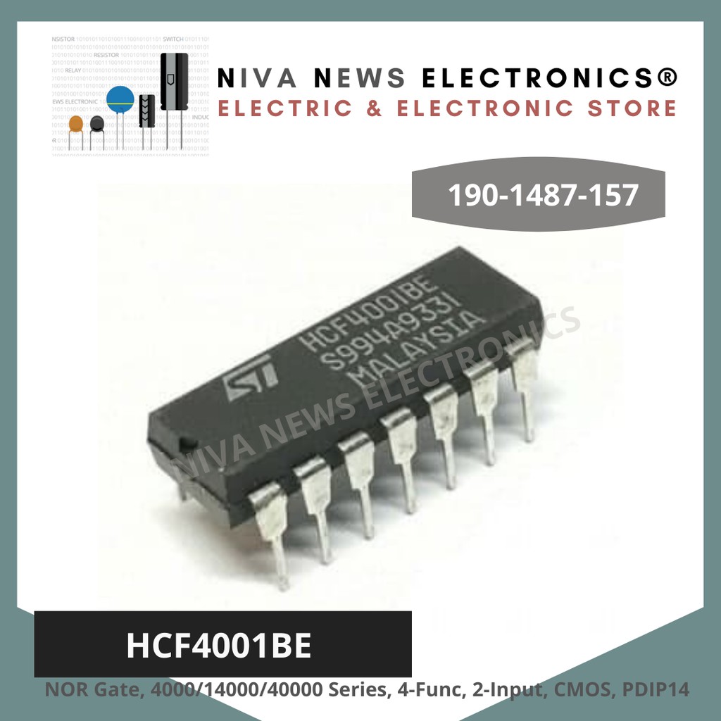 NOR Gate, 4000/14000/40000 Series, 4-Func, 2-Input, CMOS, PDIP14 ...