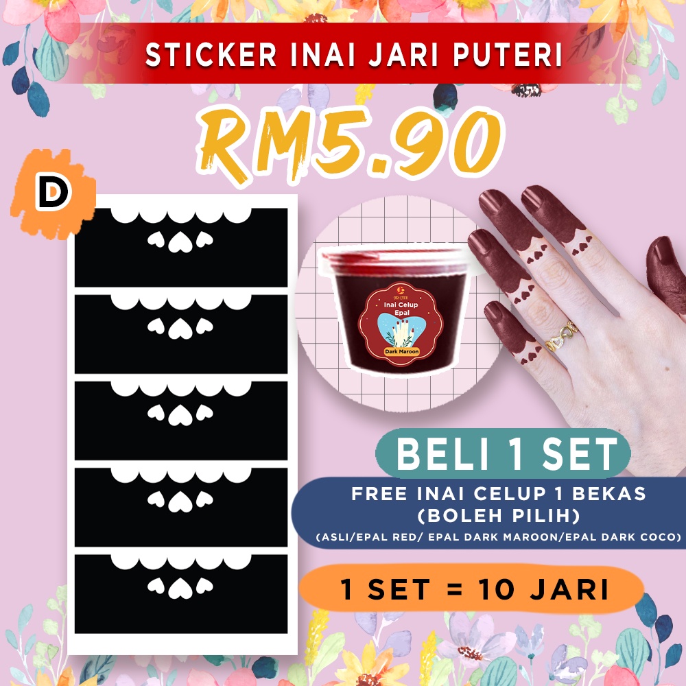 Stiker Inai Jari (10 Pcs) Free 1 Inai Celup Jari Cantik - Stiker Inai ...