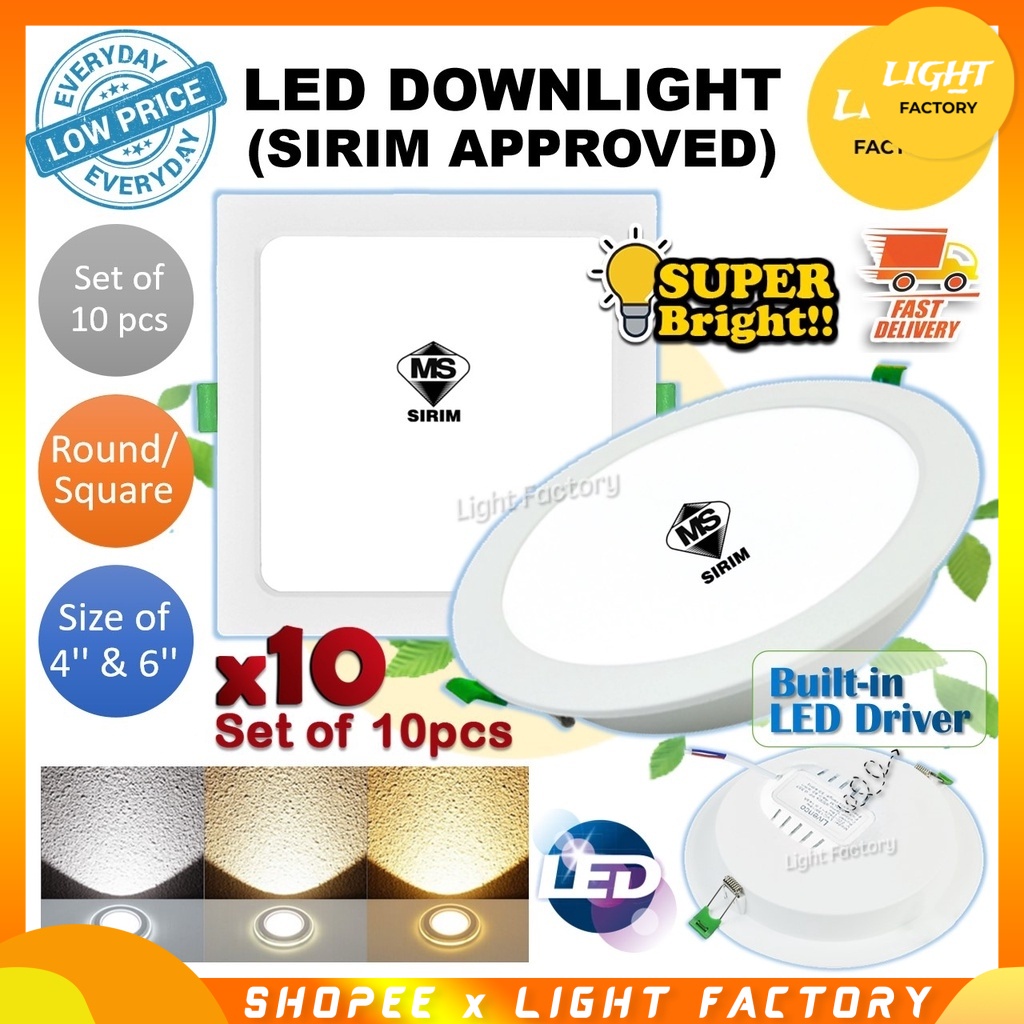 [SET 10pcs] SIRIM Approved LED Downlight 4" 12W || 6" 18W LED Recessed ...