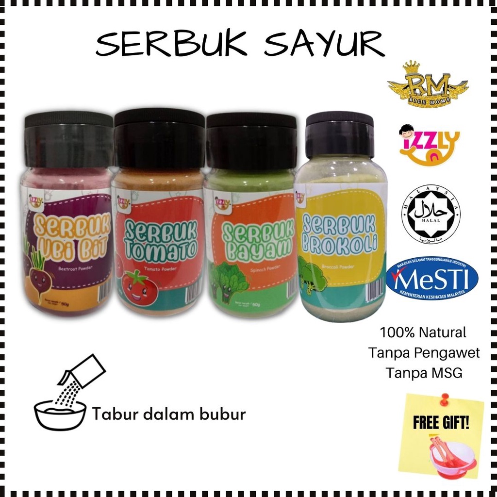 Baby Food Izzly Serbuk Bayam Tomato Ubi Bit Brokoli 6 Bulan Makanan ...