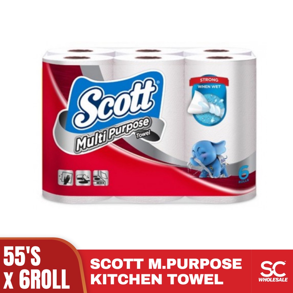Scott Multi Purpose Kitchen Roll Towel Tissue Paper Towels 55s x 6 ...