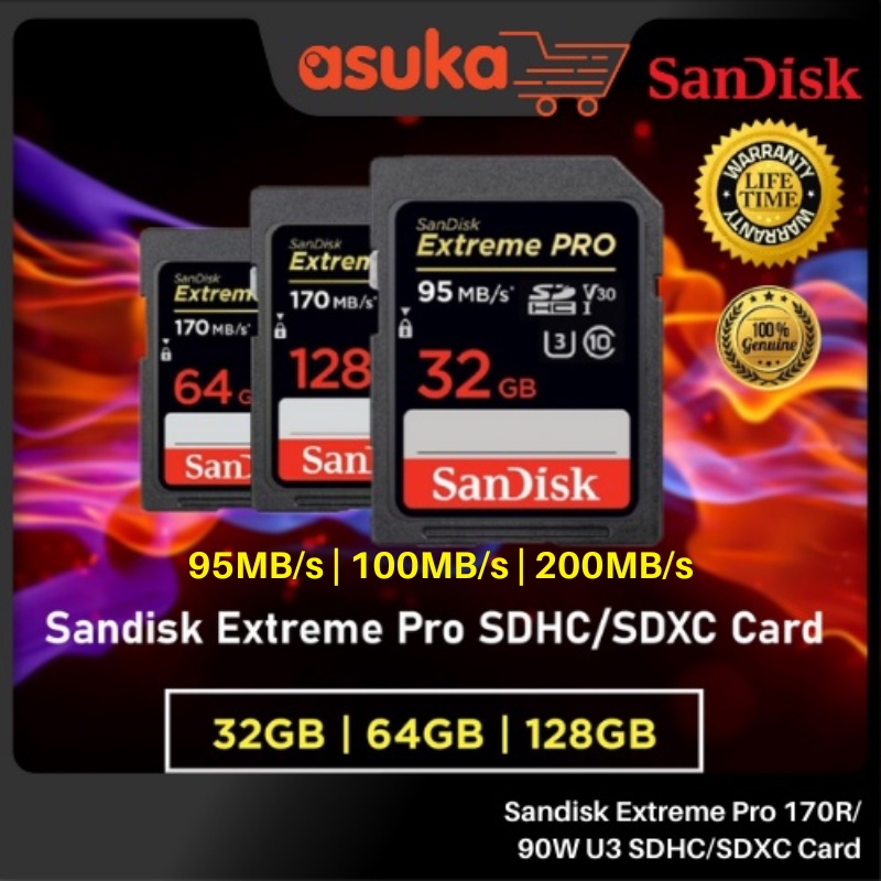 Sandisk Extreme Pro 32GB/64GB/128GB/256GB UHS-I U3 V30 SDXC Card - Up ...