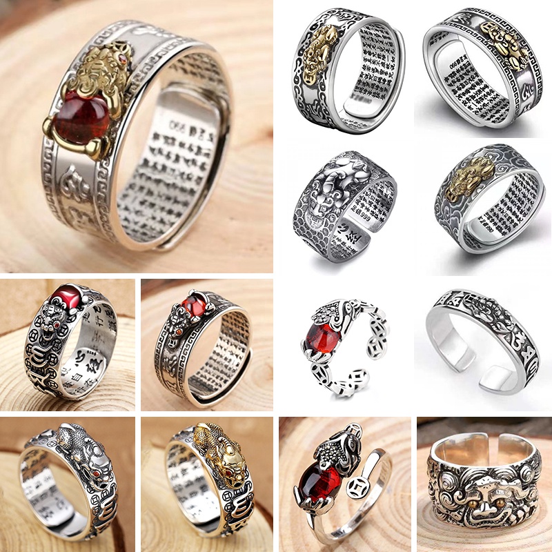 piyao Retro Heart Sutra curse ring lucky auspicious feng shui lucky six ...