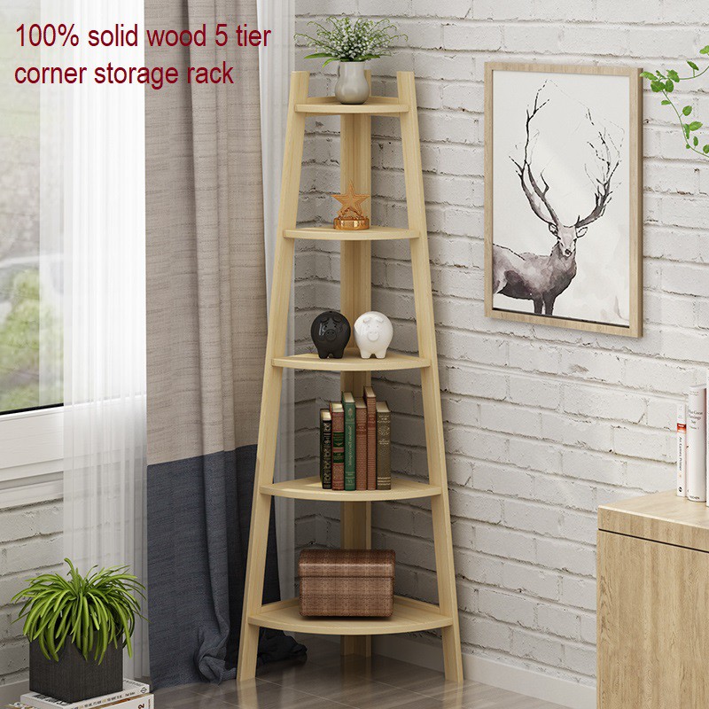 Solid Wood Multi-layer Storage Rack Wooden Corner Rack Shelf DIY Flower ...