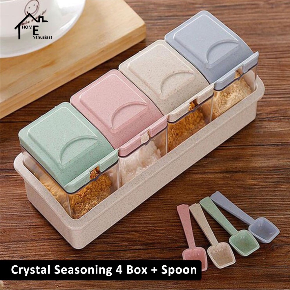 4-separated Kitchen Spice Holder - Crystal Seasoning Box [ Tomato Chili ...