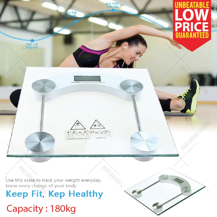 Max 180kg Digital Glass Body Weight Scale Lcd Display Bathroom Scale Lb