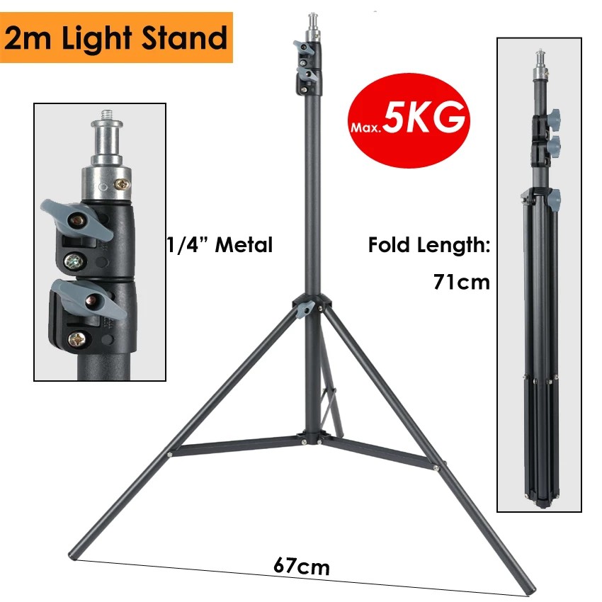 Upgrade Heavy Duty Metal 2m Light Stand Max Load to 5KG Tripod for ...