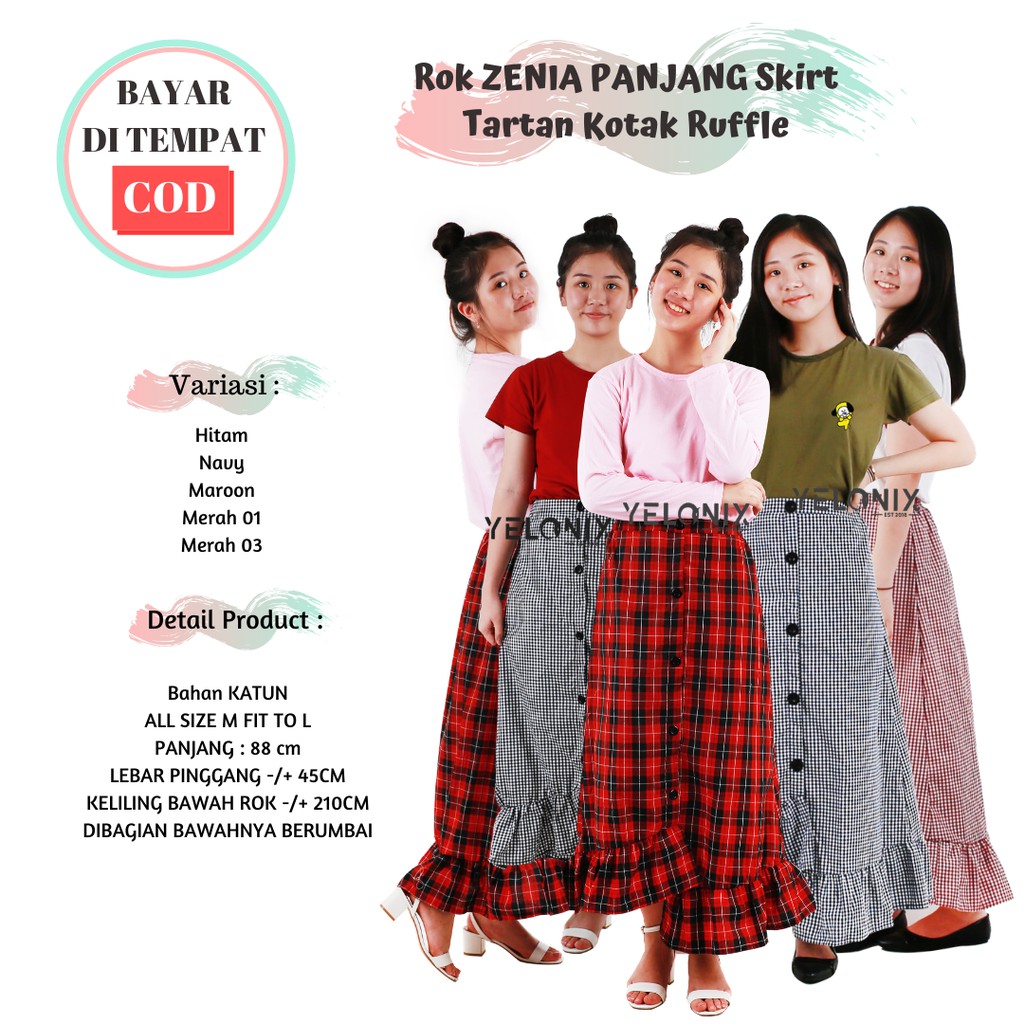 Zenia Long Skirt Tartan Skirt Ruffle Box - Dlzix | Shopee Malaysia