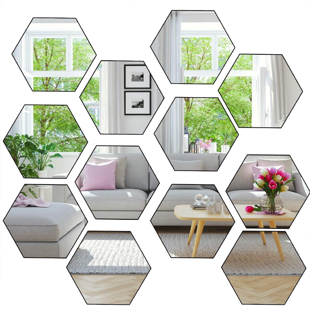 Hexagon Gold Silver Mirror Self-Adhesive Acrylic Wall Stickers DIY Non ...