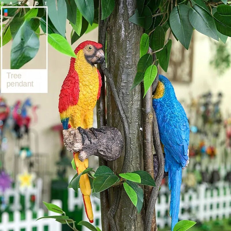 Garden Ornament Resin Parrot Craft Figures Toucan Chameleon Tree ...