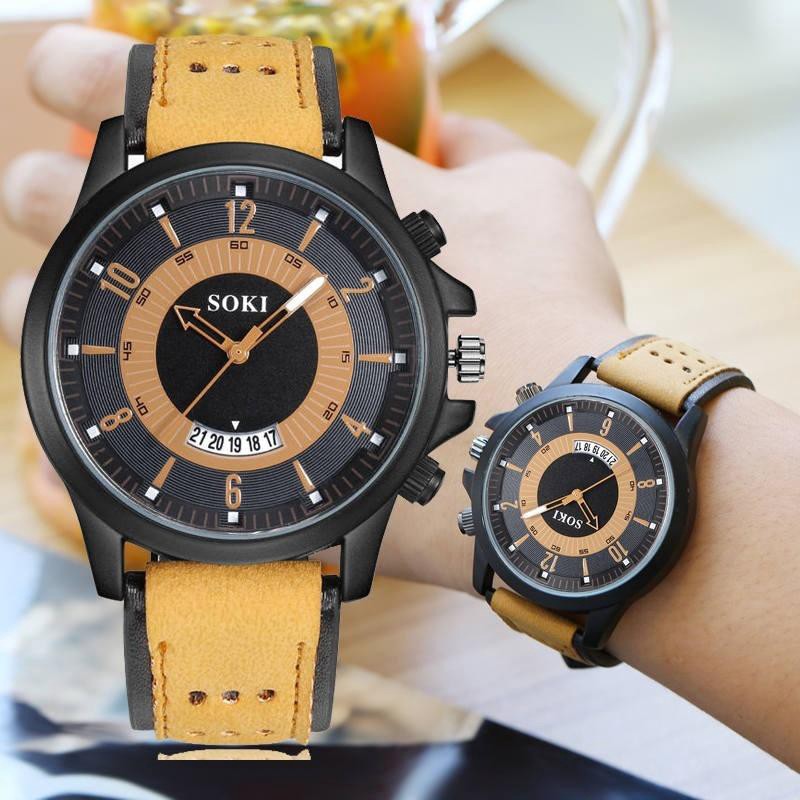 [Shopee Best] Soki Men's Military Style Calendar Aviator Leather Strap ...