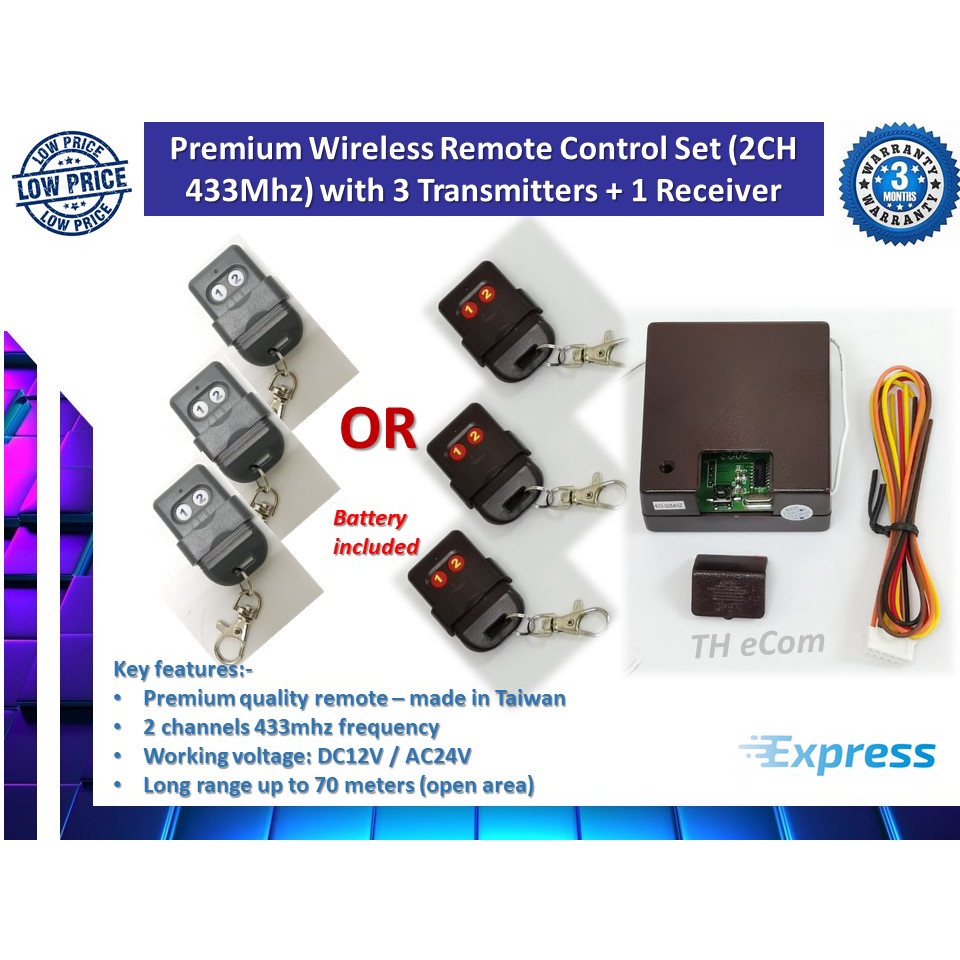 Premium Autogate 2 Channel 433mhz Remote Control Set (1 receiver and 3 ...