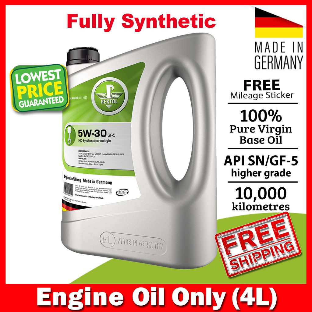 REKTOL 5W-30 (5W30) API SP GF-6 Fully Synthetic Engine Oil 4L | Shopee ...