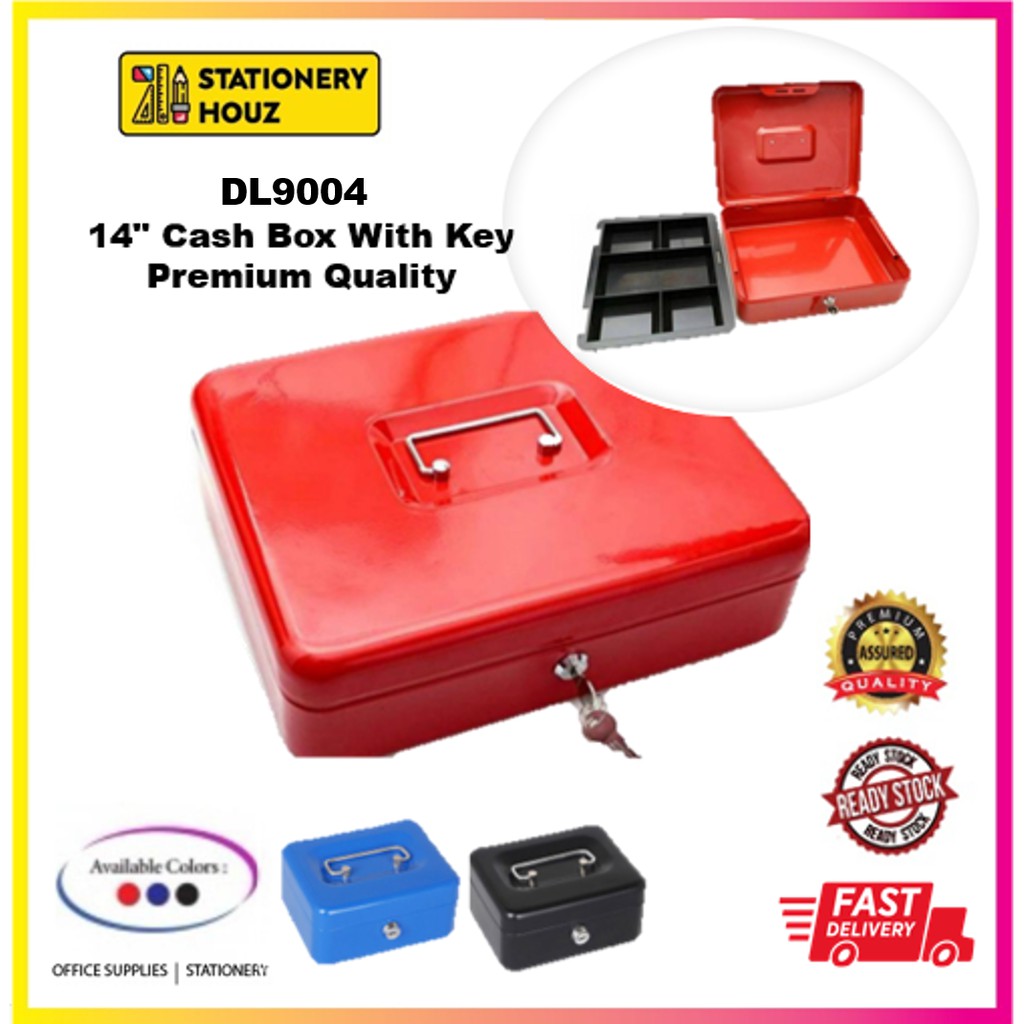 [Ready Stock] 14" / 5" Steel Metal Petty Cash Money Box | Security Key | Peti Besi Simpan Duit ...