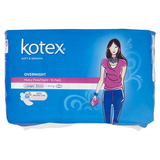 Kotex Soft & Smooth Overnight Heavy Flow/Night Wing 32cm (16 Pads ...