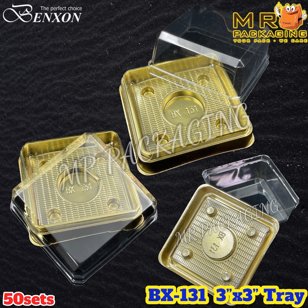 3" BX-131 Plastic Gold Tray & Lid [ 50sets± ] Door Gift Mooncake Bakery ...