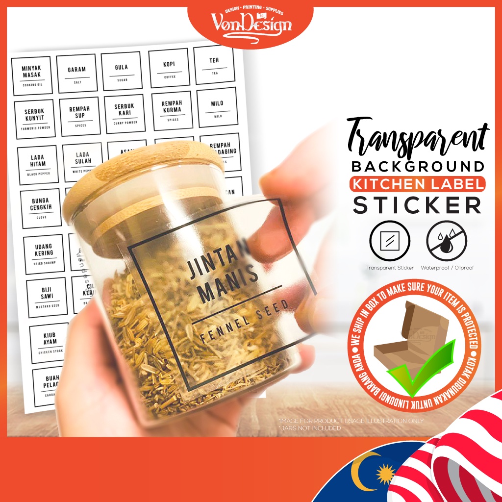 STICKERS LABEL DAPUR TRANSPARENT WATERPROOF 🔥 40pcs TRANSPARENT PANTRY ...