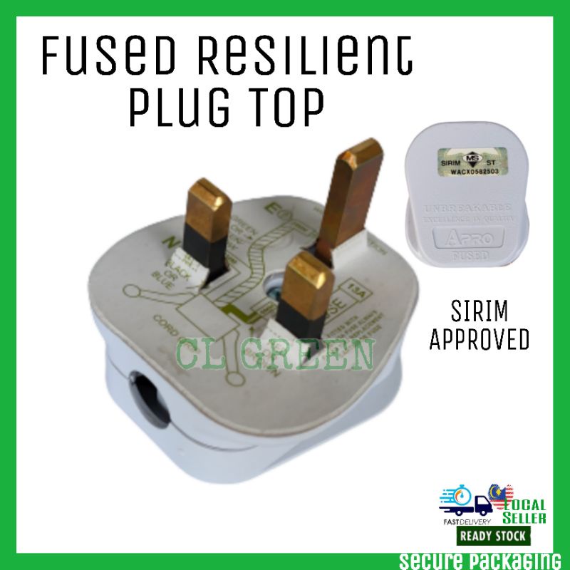 Plug Top 3 Pin SIRIM APPROVED Fused Resilient Plug Top 13Amp 250V Soket ...