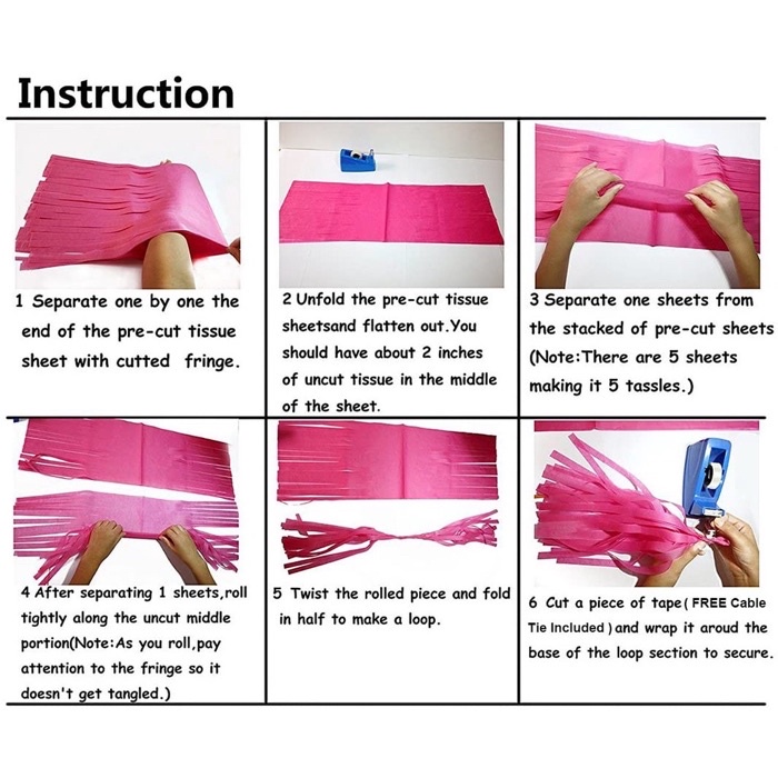 5pcs Long Tassel Tissue Paper Pom Pom Foil Garland Tinsel Banner ...