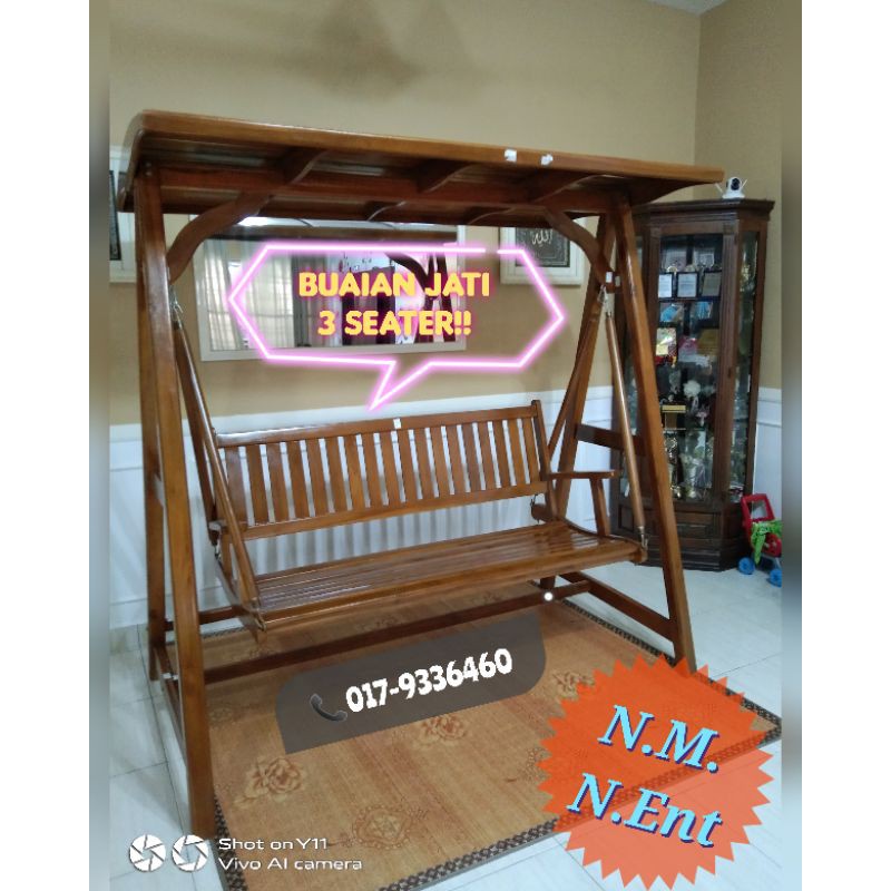 BUAIAN KAYU JATI VIRAL!! TAHAN LASAK, SESUAI INDOOR/OUTDOOR!! 2 SEATER ...