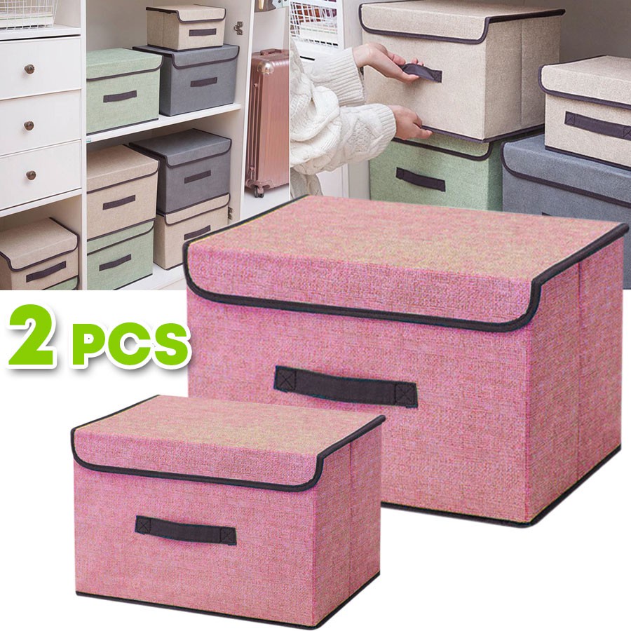 Korean 2 PCS Foldable Cloth Storage Box Linen Fabric Clothes For ...