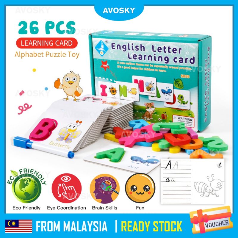 💥Kad Belajar ABC Alphabet Puzzles Kids Wooden Letters Matching Flash ...