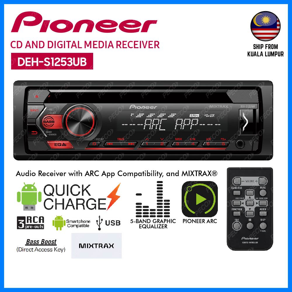 Pioneer CD Car Player Pioneer DEH-S1253UB CD and Digital Media Receiver ...