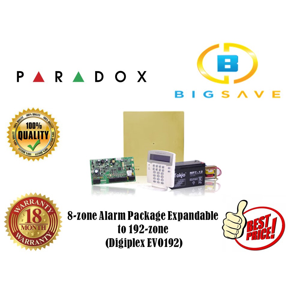 PARADOX EVO192 8-ZONE ALARM PACKAGE EXPANDABLE TO 192-ZONE | Shopee ...