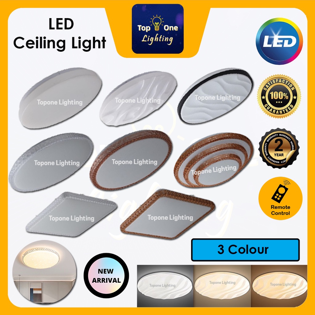 3 Colour LED Ceiling Light Remote Control Modern Home Living Deco Lampu ...