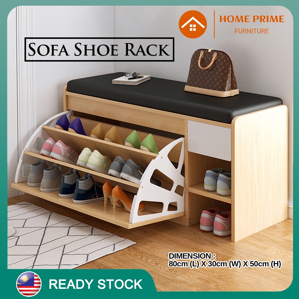 HXD0014K2N284 Kabinet Kasut dengan Sofa Kusyen Rak Kasut Kayu Moden Kabinet Penyimpanan Kasut ...