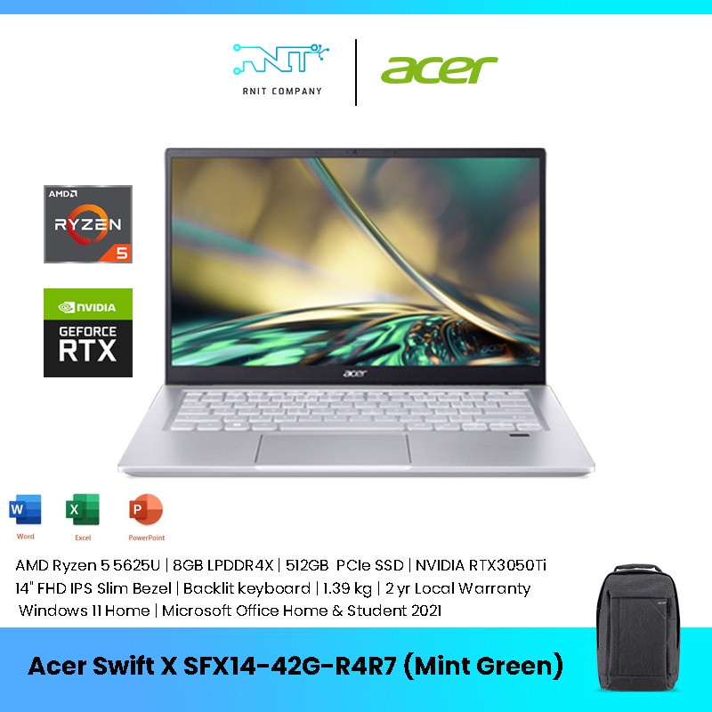 Acer Swift X SFX14-42G-R4R7, AMD Ryzen 5 5625U, 8GB LPDDR4X, 512GB PCIe SSD, RTX 3050Ti, 14" FHD ...