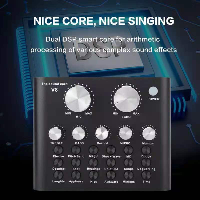V8 Pro Sound Card Audio USB Headset Microphone Webcast Live for Mic ...