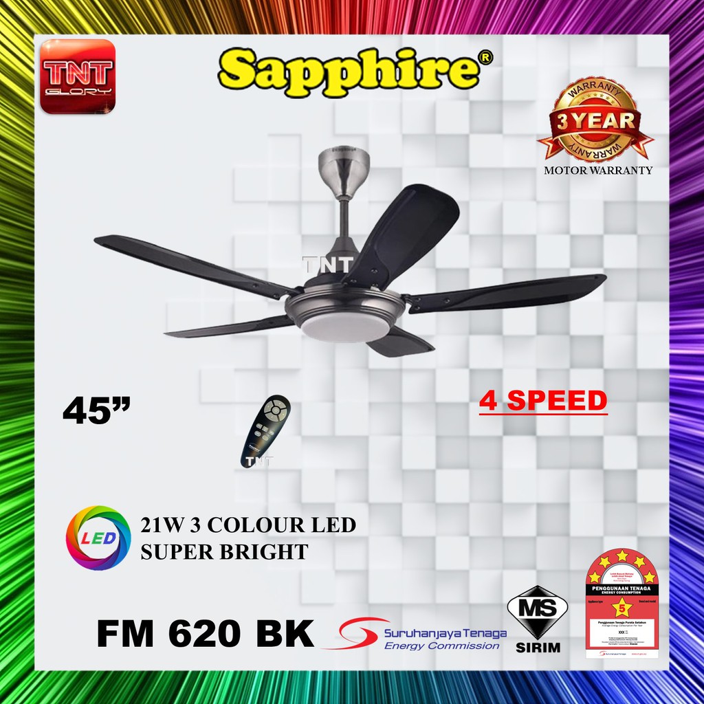 SAPPHIRE FM 620 DECORATIVE CEILING FAN WITH 5 ABS BLADES & 4 SPEED 45 ...