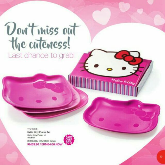 TUPPERWARE HELLO KITTY PLATES SET(4 Pics) | Shopee Malaysia