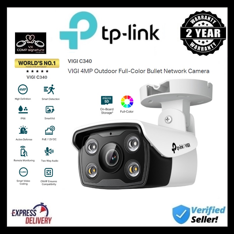NEW!!!! TP-LINK VIGI C340-4 4mm 4MP Outdoor Full-Color Bullet Network ...