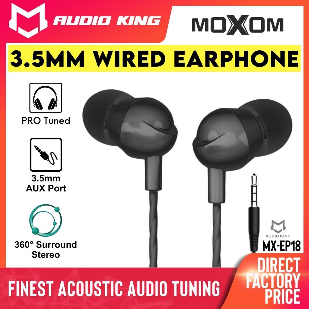 MOXOM Earphone 3 5mm Earphones Black MX-EP18 In Ear Earphone With Mic ...