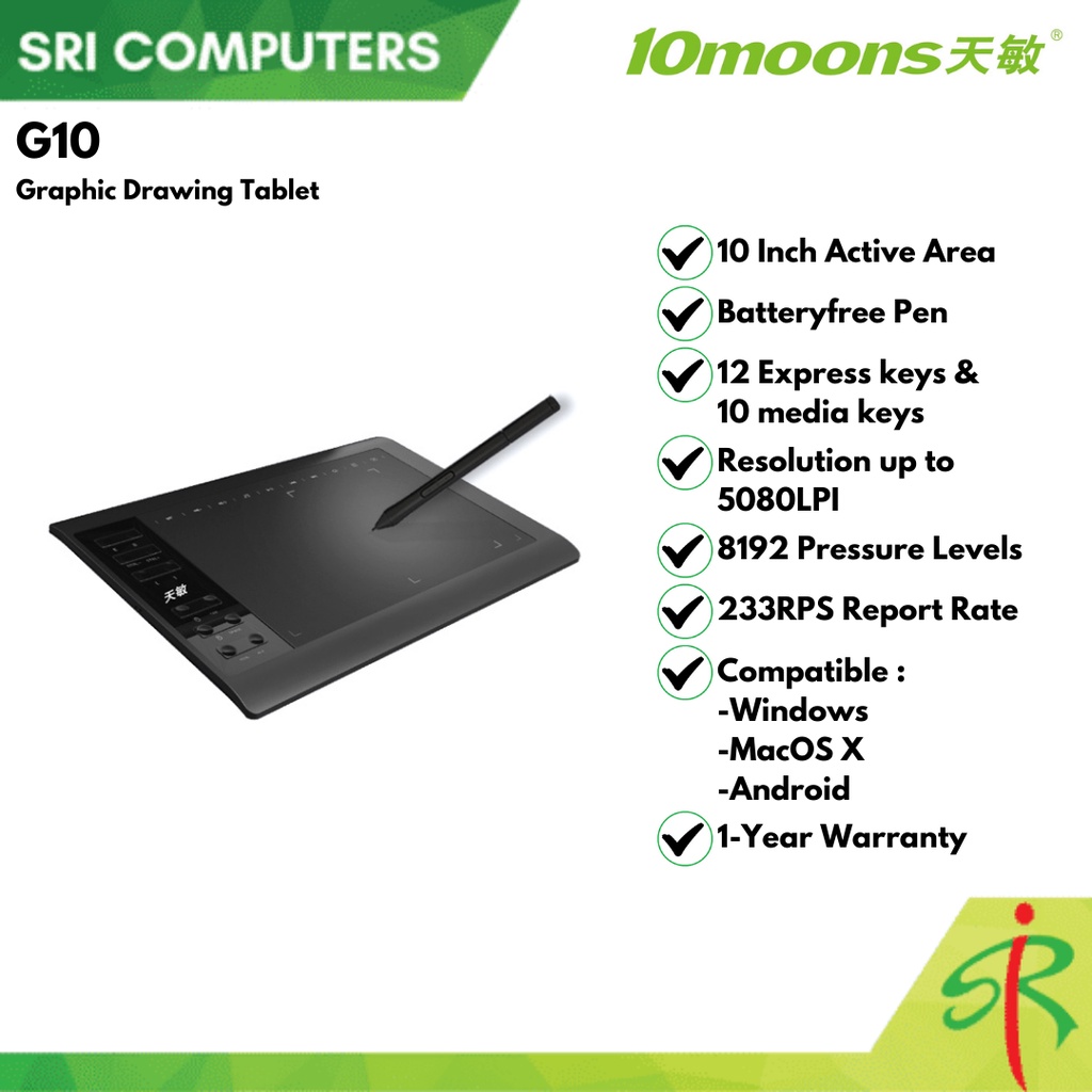 10moons G10 Graphic Drawing Tablet (1-YEAR WARRANTY) | Shopee Malaysia