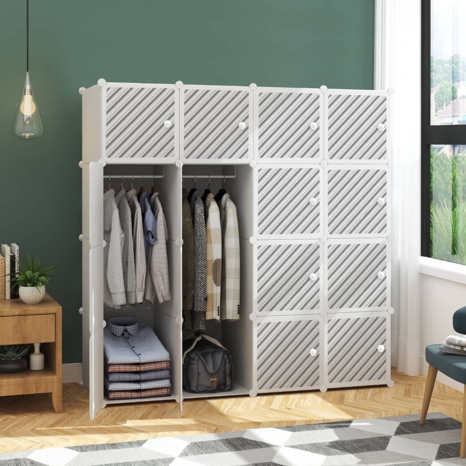 LINE WHITE 16 cube White DIY Multipurpose Wardrobe Cabinet Clothes ...