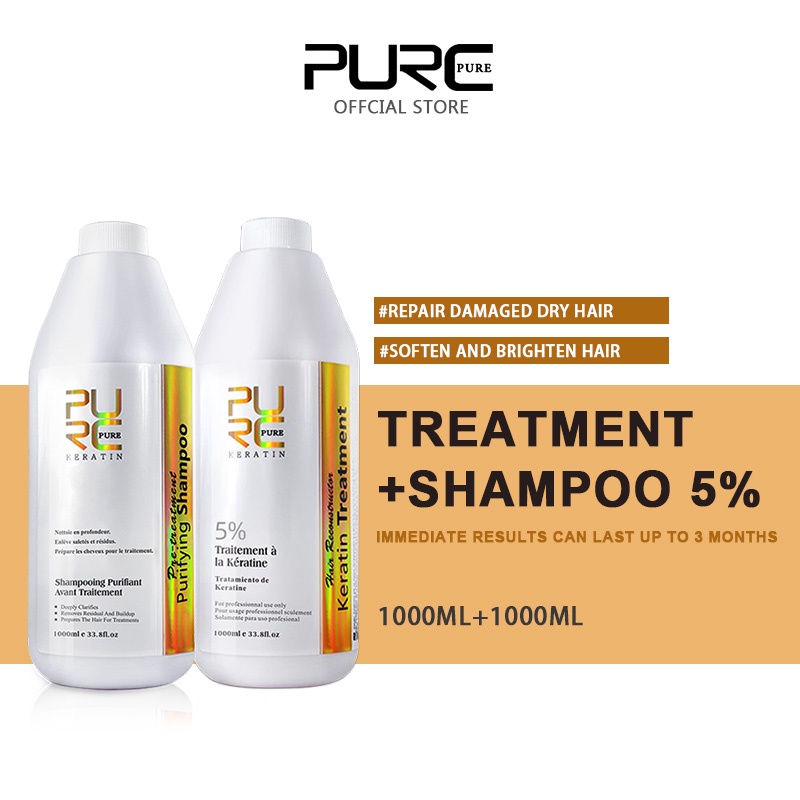 PURC 5% Hair Keratin Treatment + Purifying Shampoo Smooth Hair ...