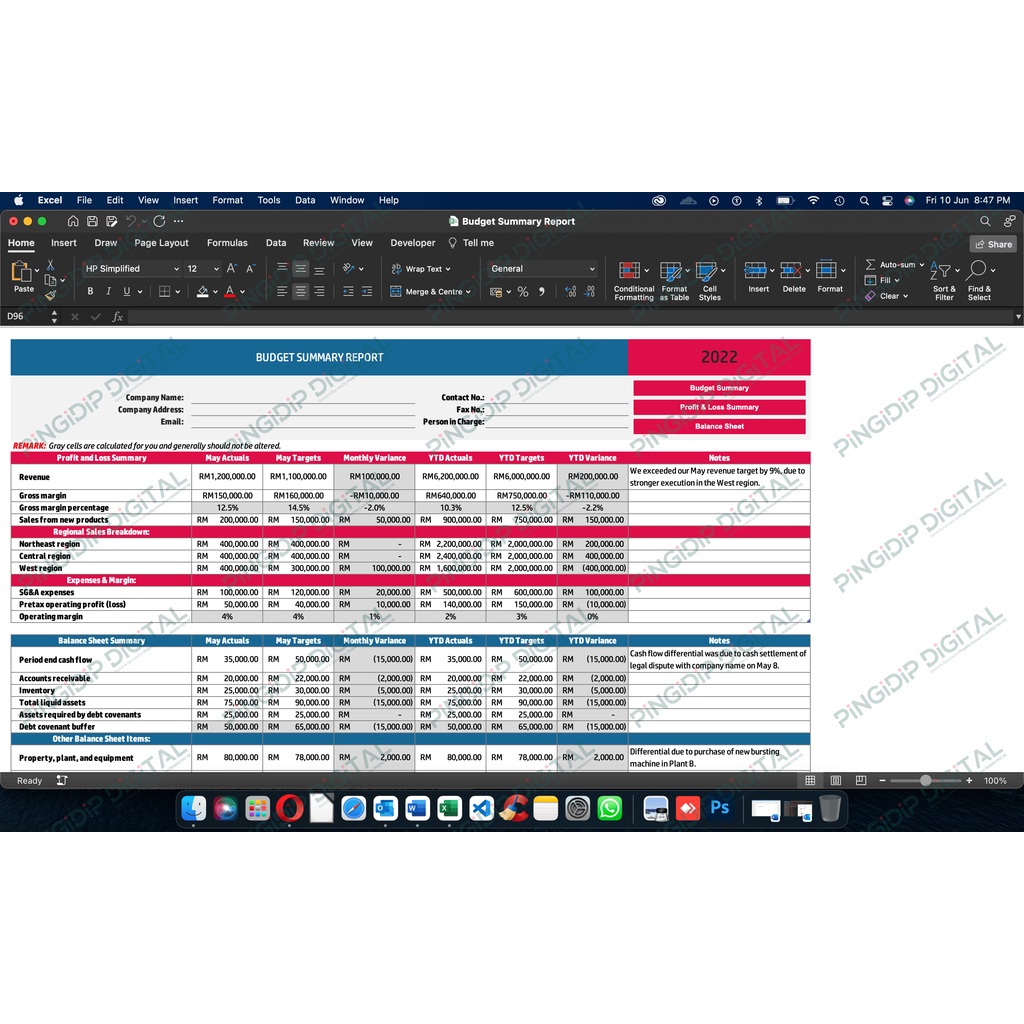 Budget Summary Report with Chart Report | Shopee Malaysia