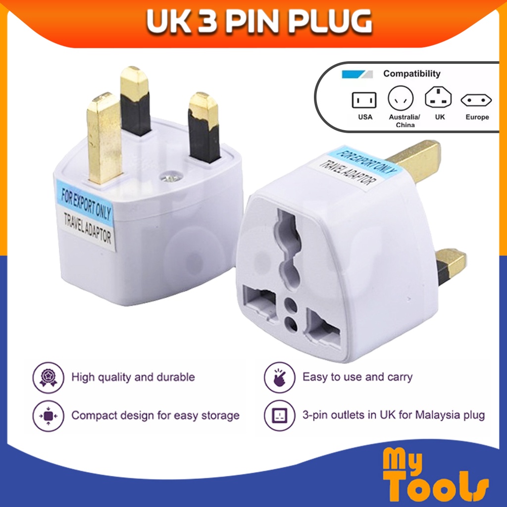 Mytools Universal UK 3 Pin Travel Plug Socket Adapter Converter for ...