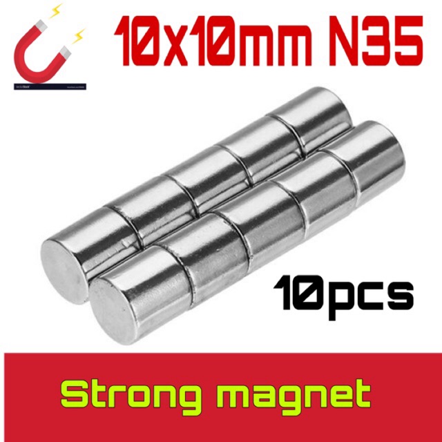 Neodymium Magnet 10 x 10 mm Super High Holding Strength Disc N35 ...