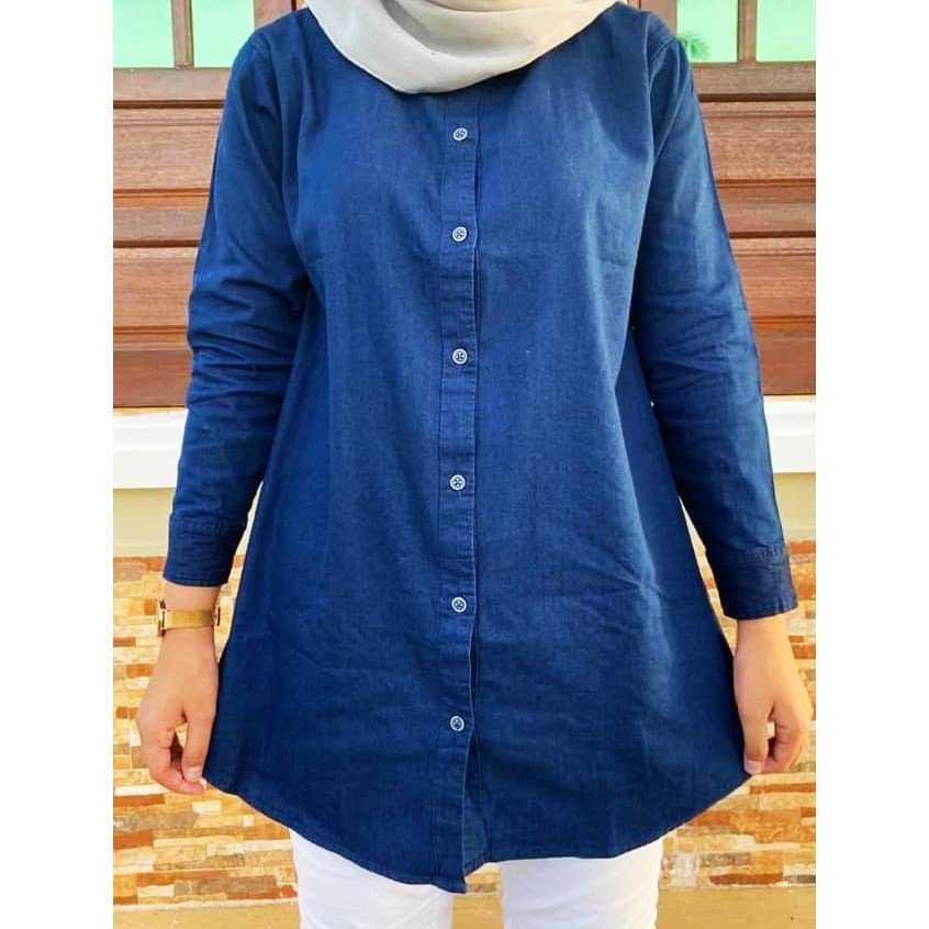 🌸Denim Baju Muslima Full Button Long Sleeve Harga Murah🌸 | Shopee Malaysia